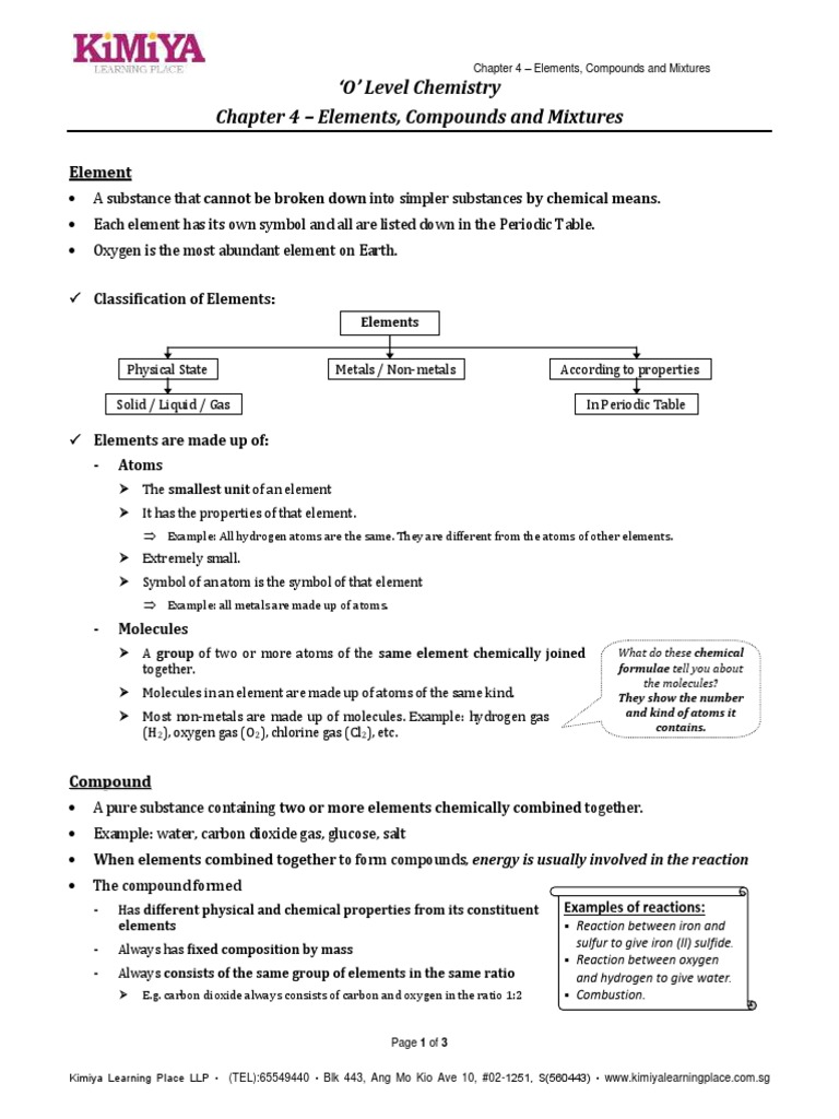 Chapter 4 - Elements, Compounds and Mixtures | PDF