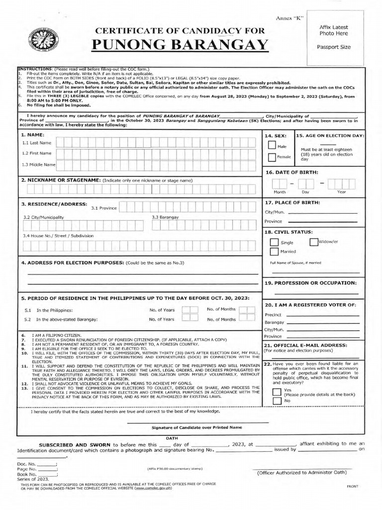Coc Punong Barangay | PDF