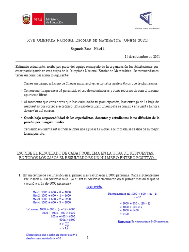 ONEM 2021 Nivel 1: Instrucciones y Problemas | PDF