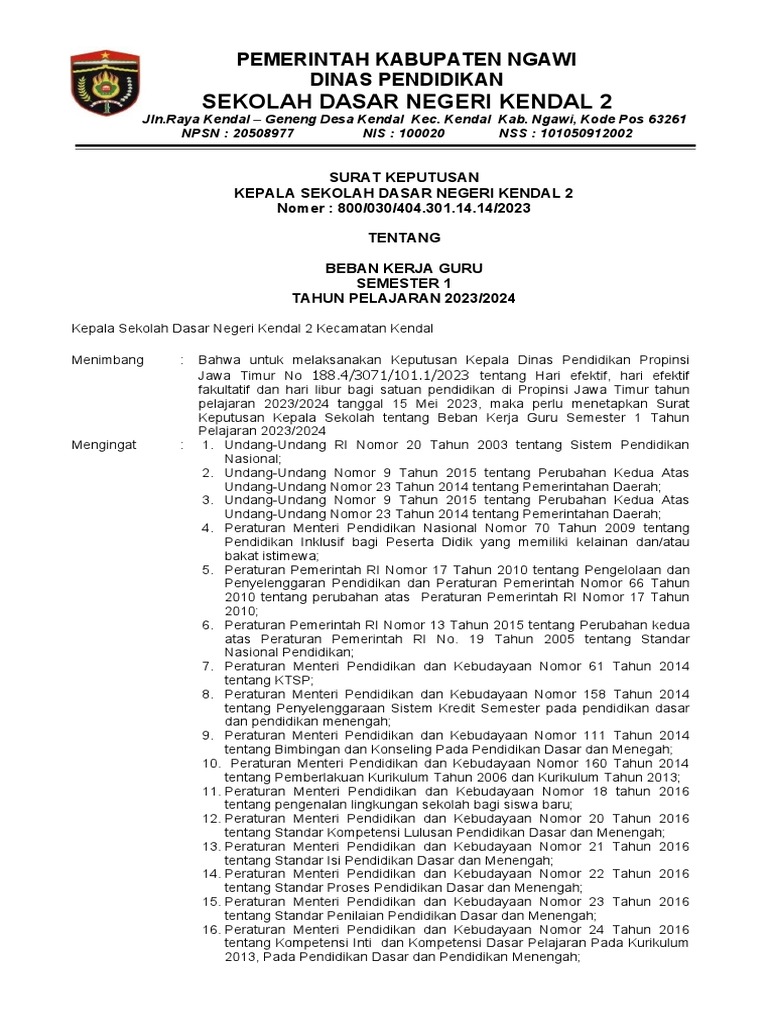 SK Beban Tugas SMT1 23.24 | PDF