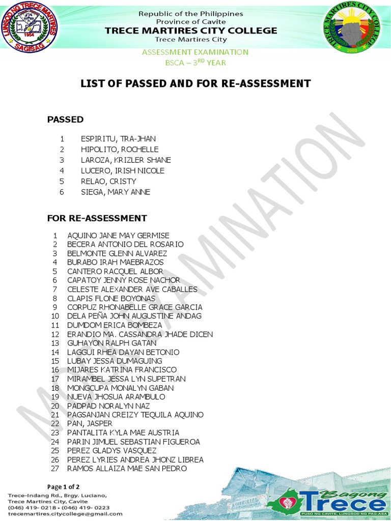 Bsca I Assessment Result | PDF
