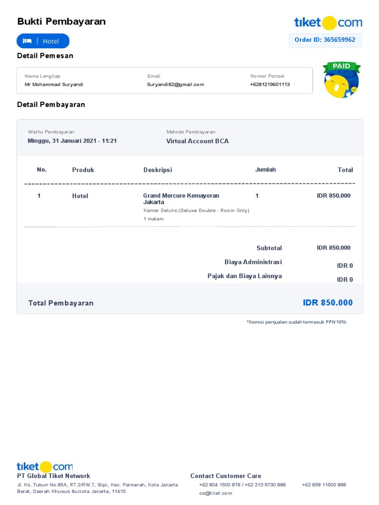 Receipt Hotel - Mercure Kemayoran | PDF