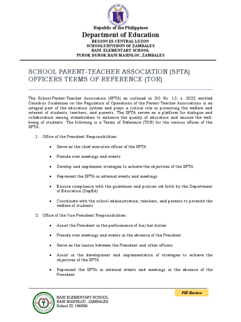 SPTA Officers' Terms of Reference | PDF | Audit | Financial Statement