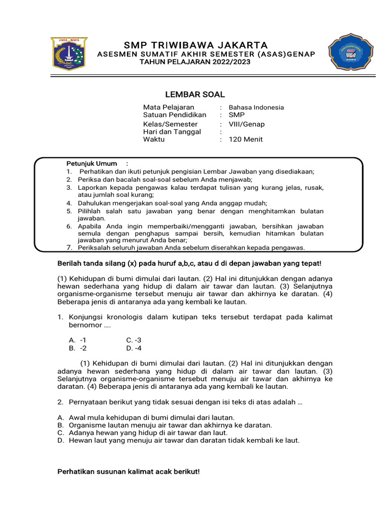 Soal Asas Bindo 8 | PDF