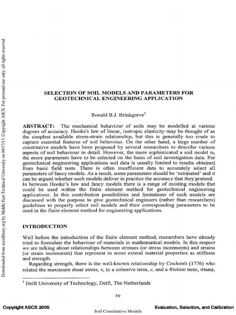 Brinkgreve (2005) - Selection of Soil Models and Parameters | PDF | All ...