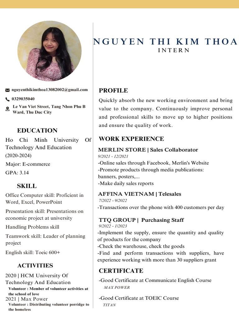 Cv-Intern Nguyenthikimthoa | PDF