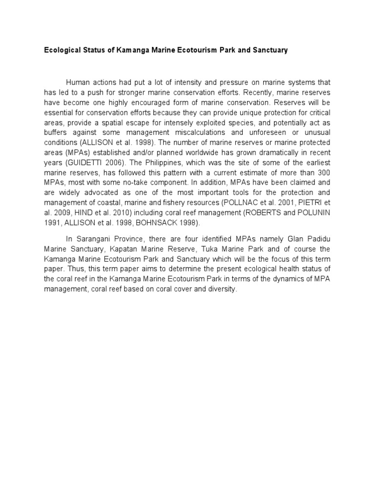Kamanga Marine Ecotourism Park Status | PDF