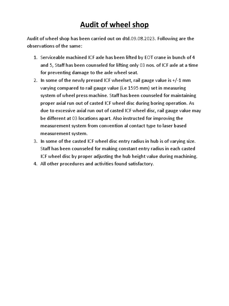 Audit Point of Wheel Shop. | PDF
