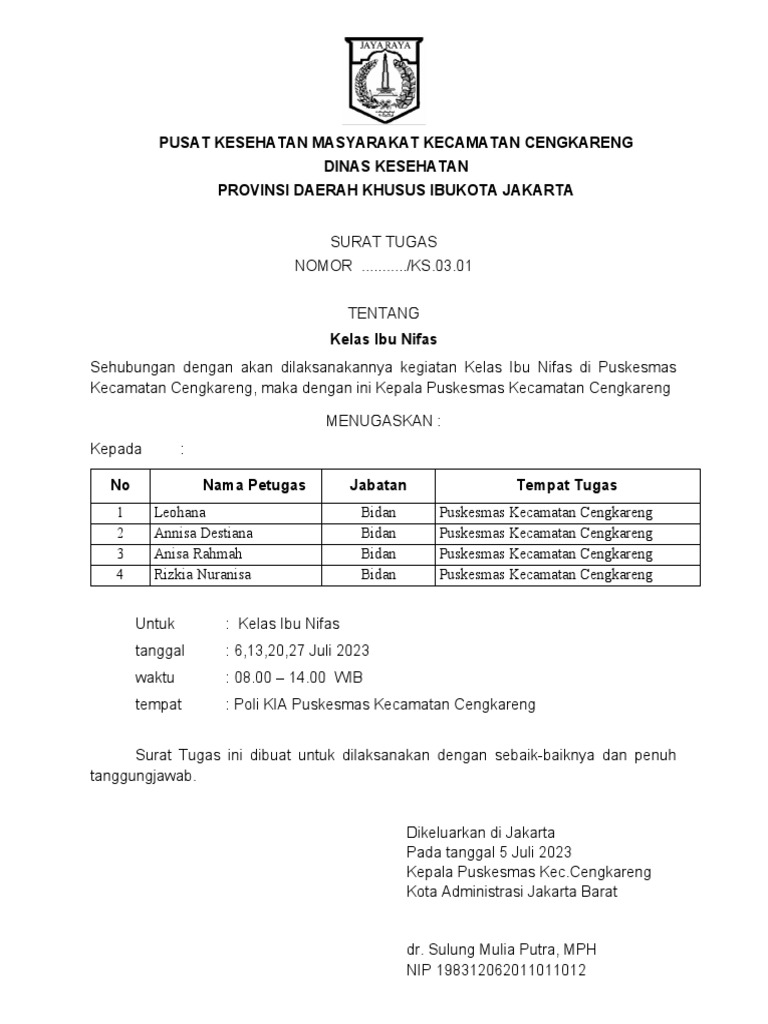 Surtug Kelas Ibu Nifas Juli 2023 | PDF