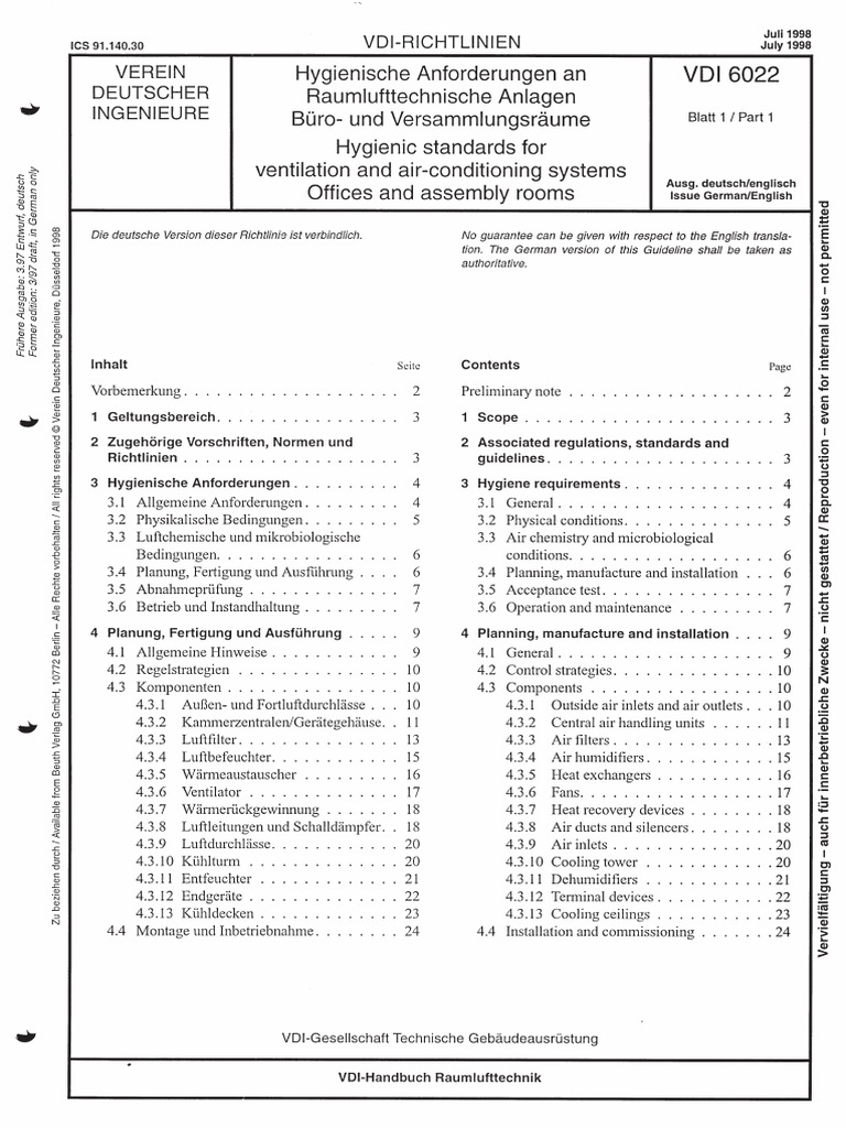 VDI 6022 Blatt-1 1998-07 | PDF