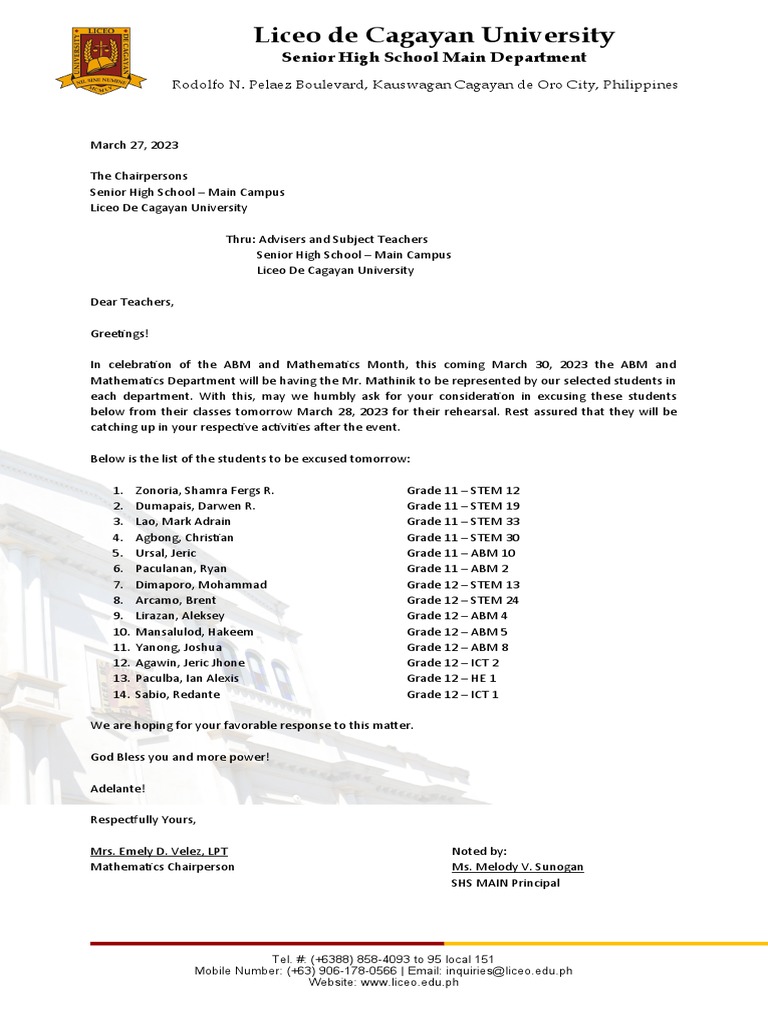 Mr. Mathinik Excuse Letter | PDF