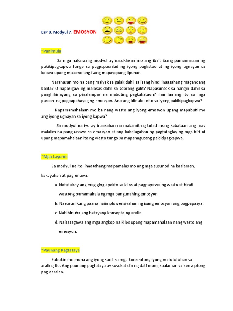EsP 8. Modyul 7. EMOSYON | PDF
