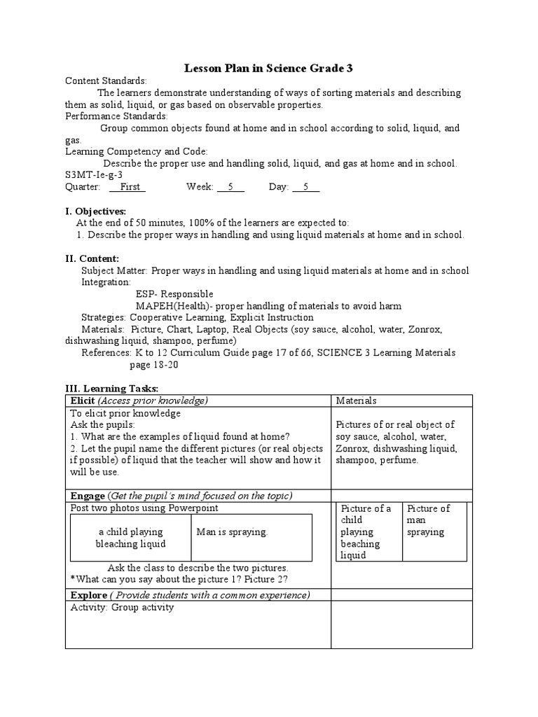 COT-Q1-SCIENCE - Proper Ways in Handling LIQUID | PDF