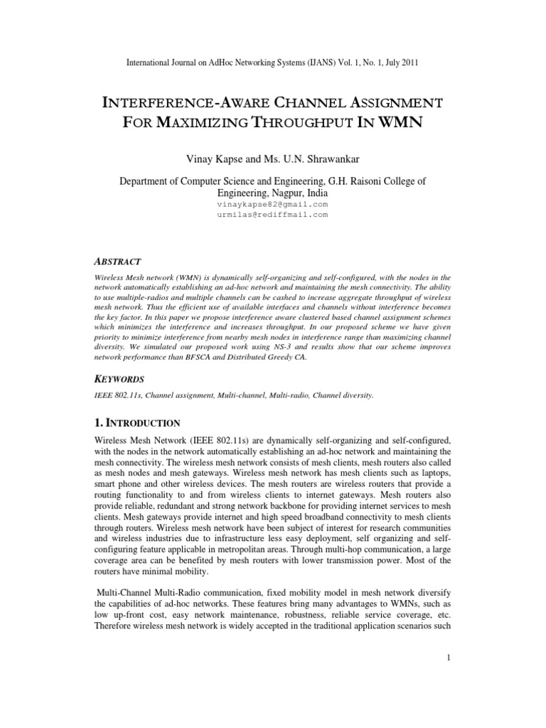 Interference-Aware Channel Assignment For Maximizing Throughput in WMN | PDF | Computer Network ...