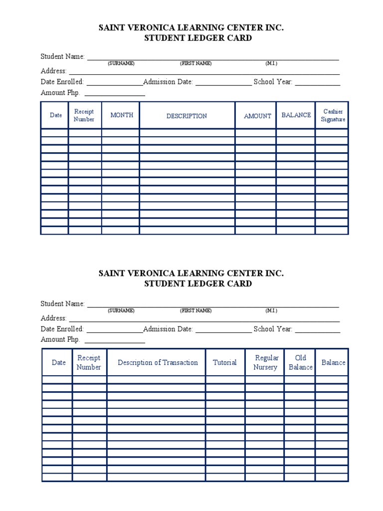 Student Ledger Card 2023 | PDF