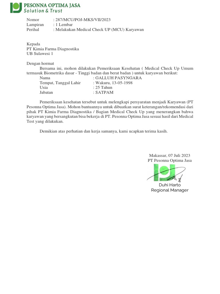 Surat Pengantar MCU | PDF