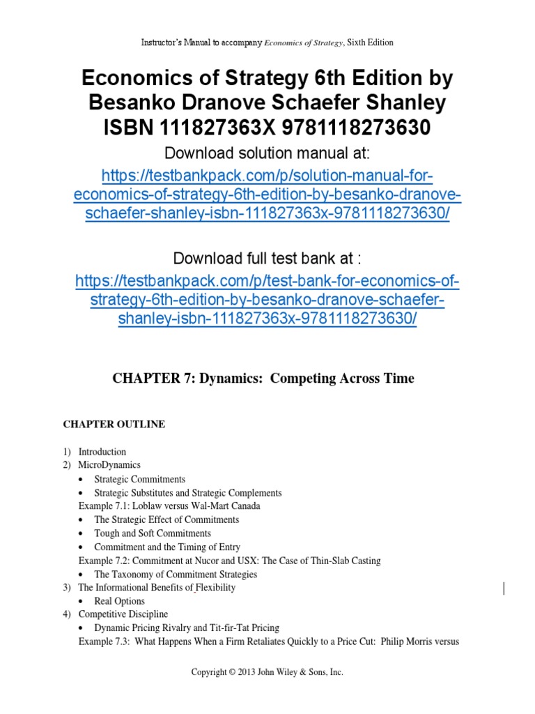 Economics of Strategy 6th Edition Besanko Solutions Manual 1 | PDF