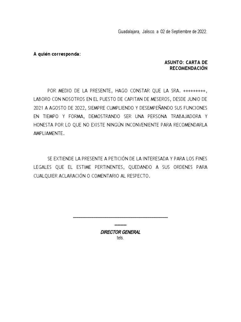 Carta Recomendacion Simple | PDF Carta Recomendacion Simple | PDF