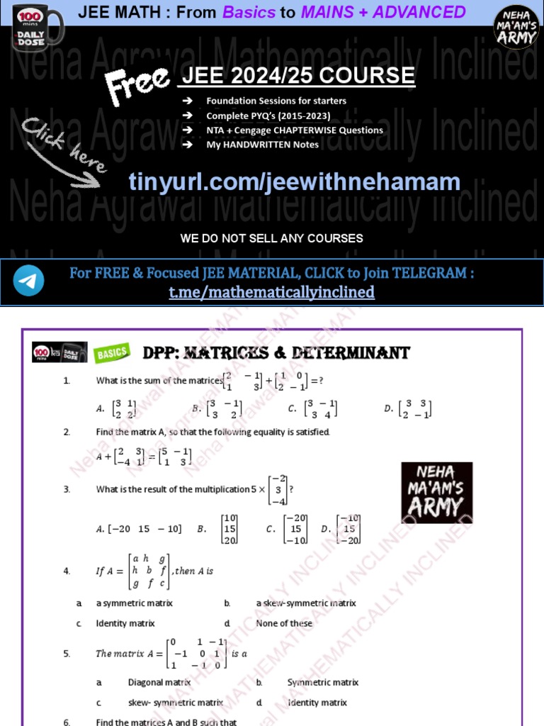 DPP - Matrices & Determinants | PDF