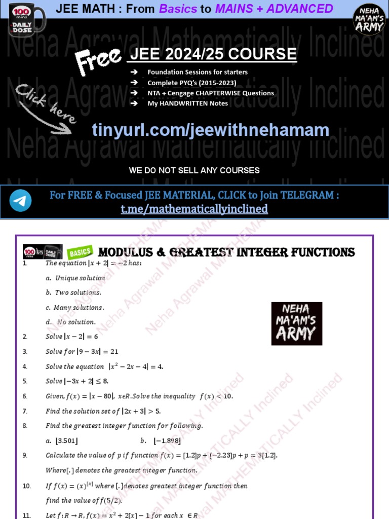 Dpp Modulus And Greatest Integer Functions Pdf 
