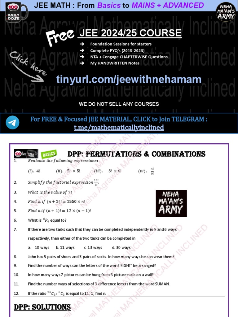 DPP - Permutations & Combinations | PDF | Mathematics