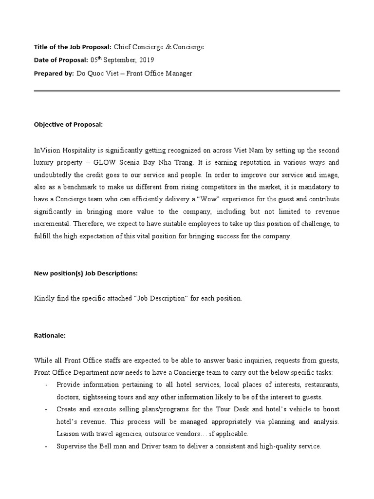 Concierge New Positions Proposal | PDF