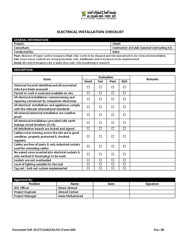 Electrical Installation Checklist | PDF