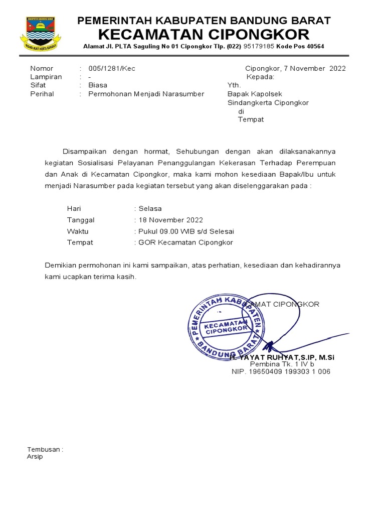 Permohonan Narasumber Kapolsek | PDF