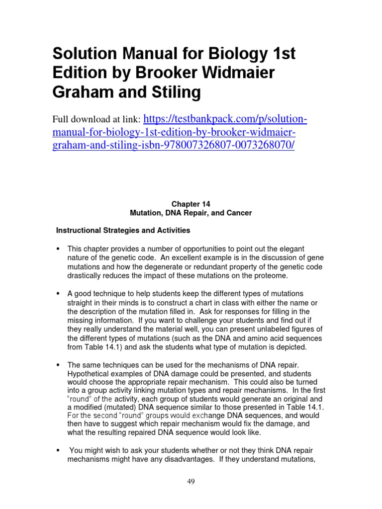 Biology 1st Edition Brooker Solutions Manual Download | PDF | Mutation | Cancer