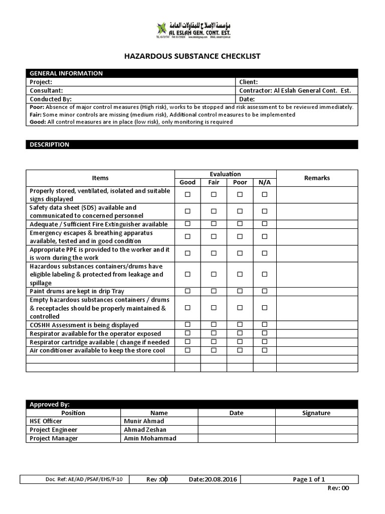 10. HAZARDOUS SUBSTANCE CHECKLIST | PDF