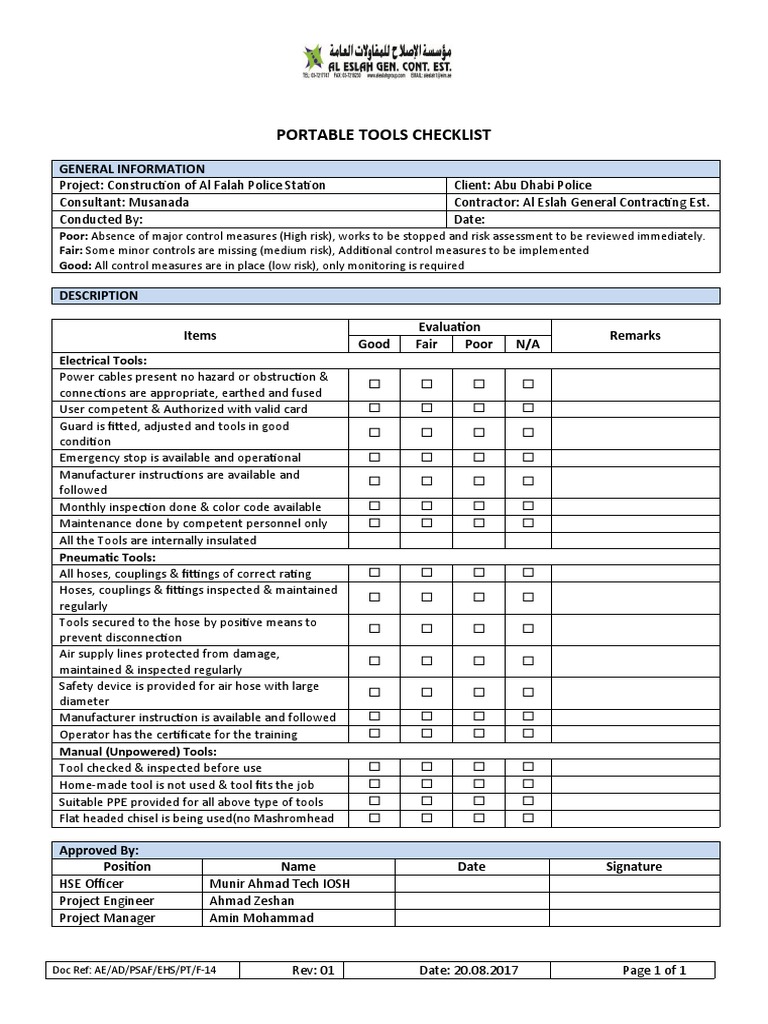 Portable Tools Checklist | PDF
