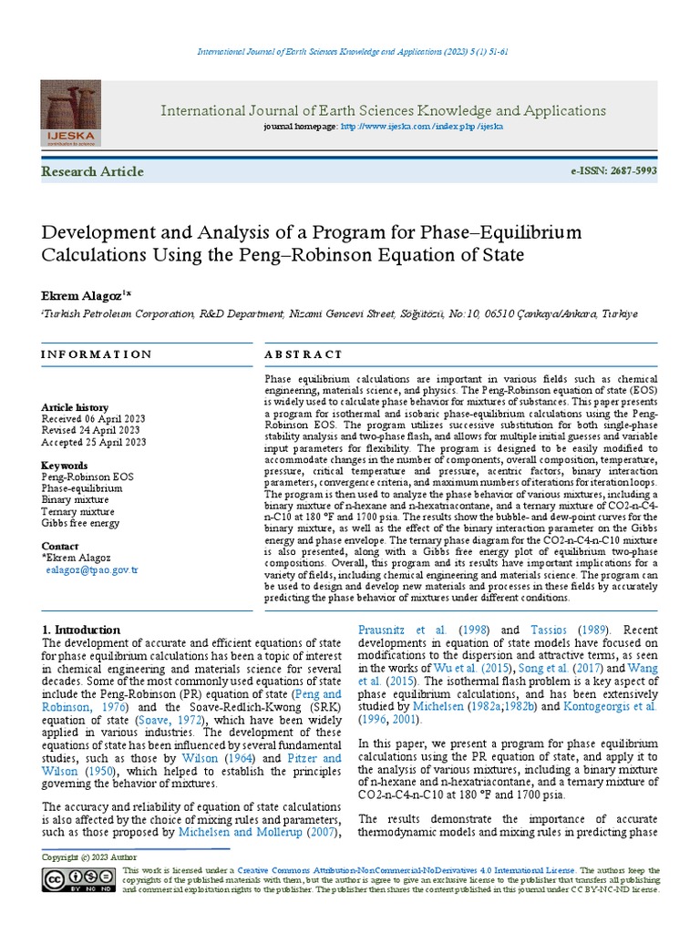 (2023) (IJESKA) Development and Analysis of A Program For Phase-Equilibrium | PDF