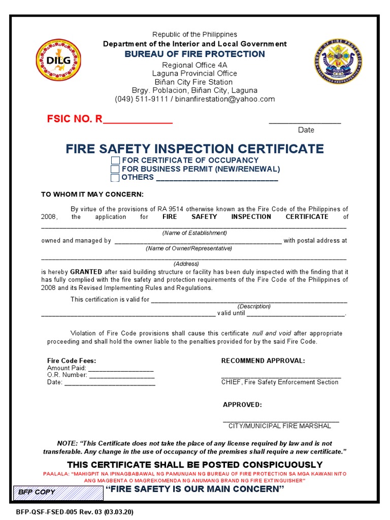 04 Fsed 005 Fsic For New Business Permit Rev 3 BFP | PDF | Fire Safety ...