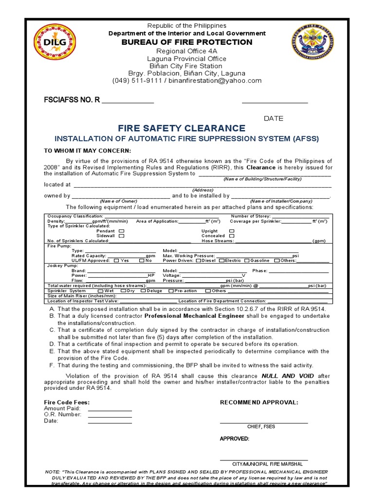 29 FSED 33F Fire Safety Clearance For Installation of Automatic Fire ...