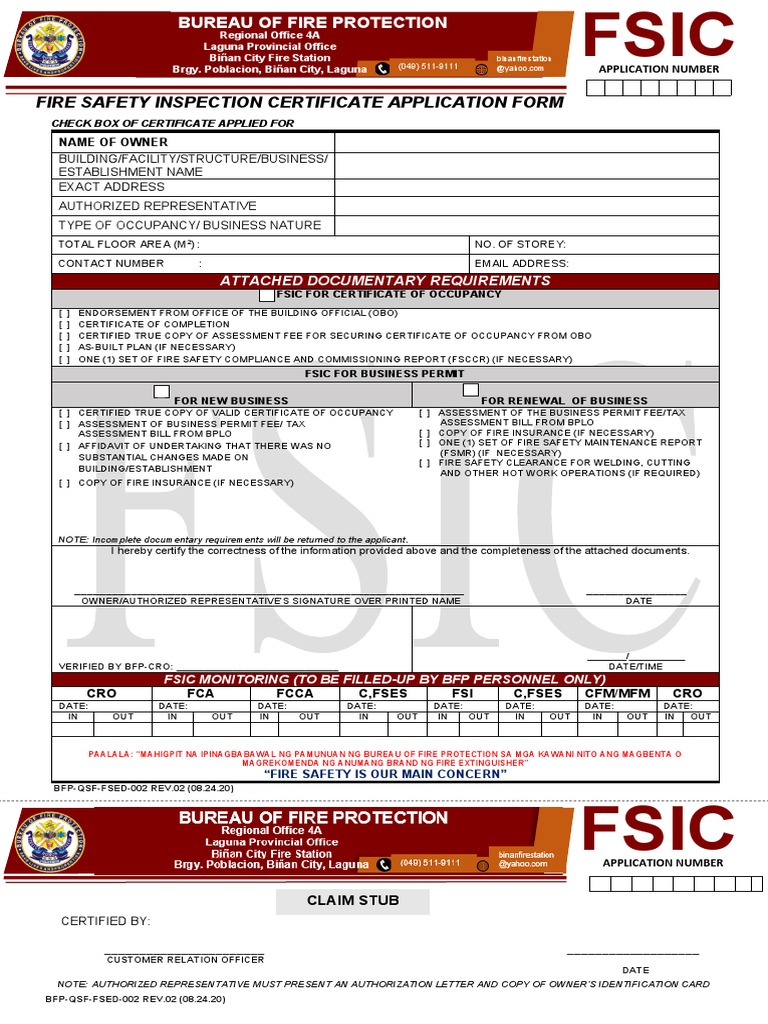 02 FSED 2F Application Form FSIC For Occupancy Permit Rev02 | PDF ...