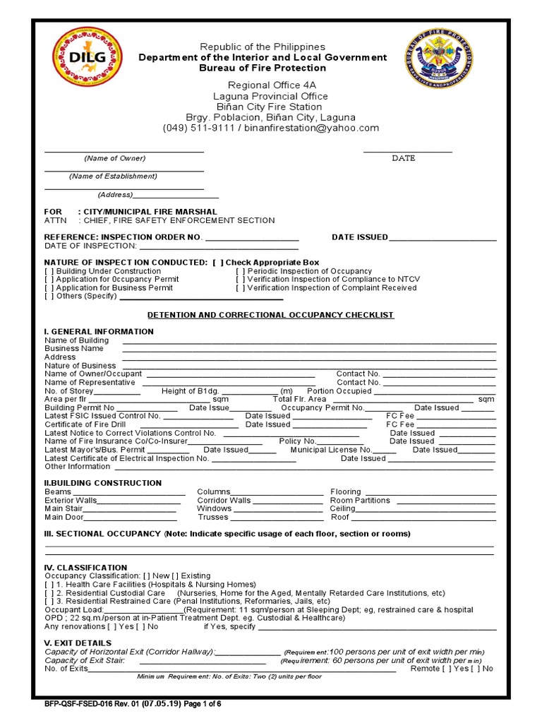 15 FSED 016 Checklist Detention and Correctional Occupancy Rev01 070519 ...