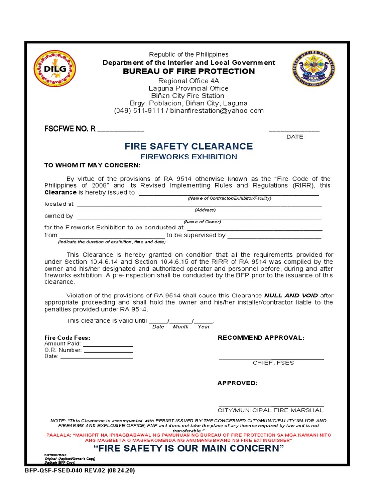 36 FSED 40F Fire Safety Clearance For Fireworks Exhibition Rev02 | PDF