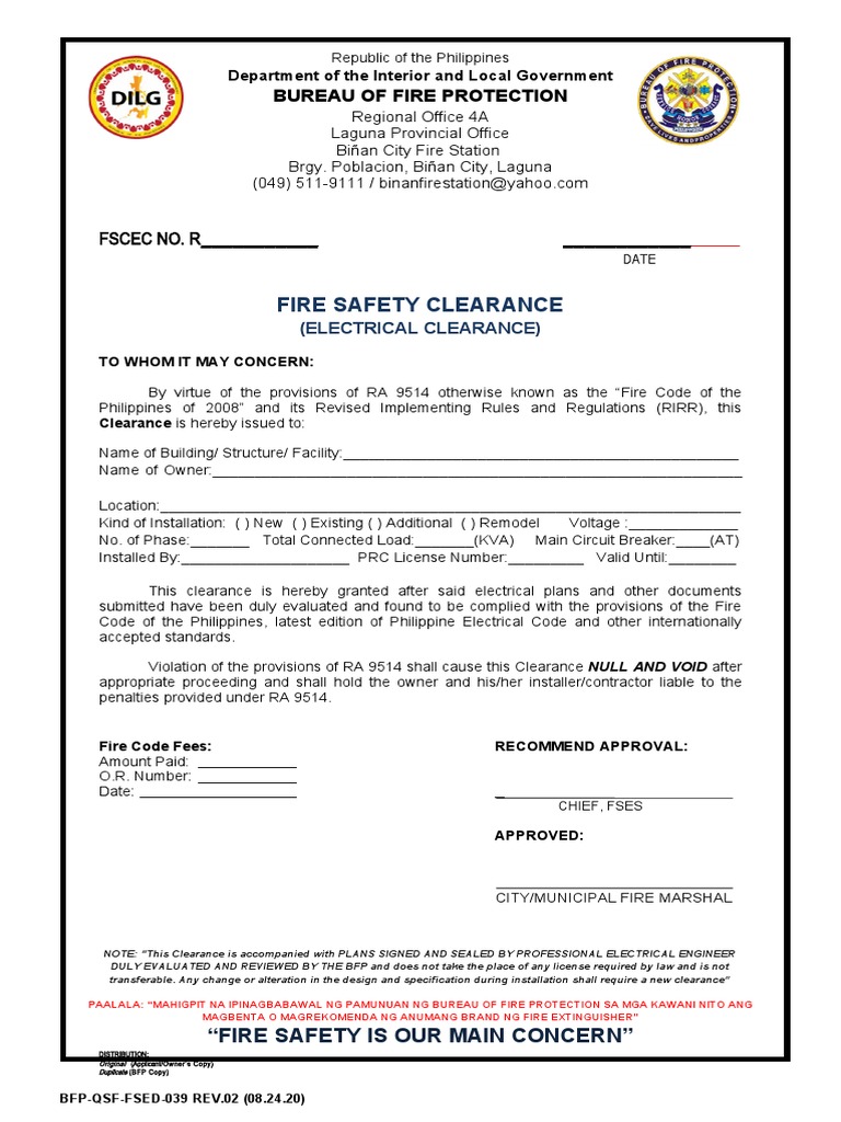 35 FSED 39F Fire Safety Clearance For Electrical Installation Rev02 ...