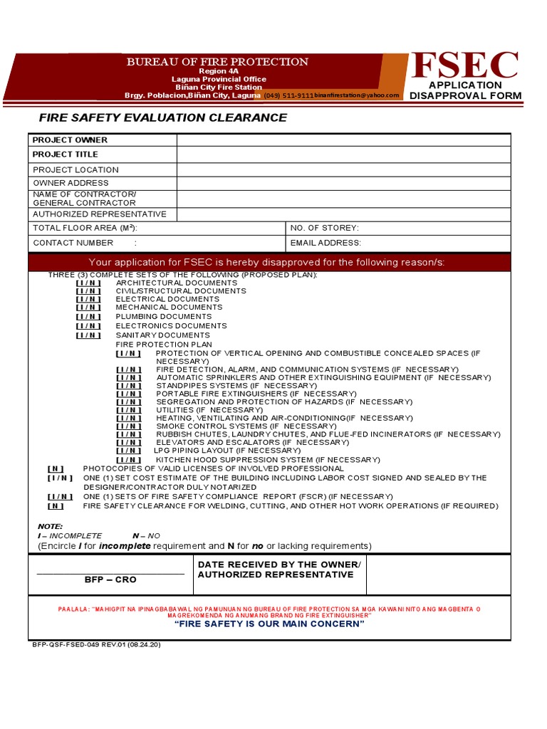 44 FSED 49F FSEC Application Disapproval Form Rev01 | PDF ...