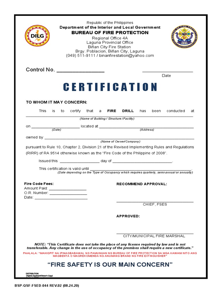 Fire Drill Certification Document | PDF