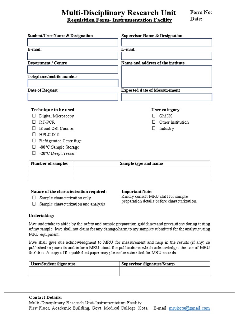 MRU Instrumentation Requisition Form | PDF