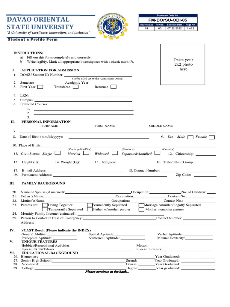 Student Profile Form (SPF) | PDF