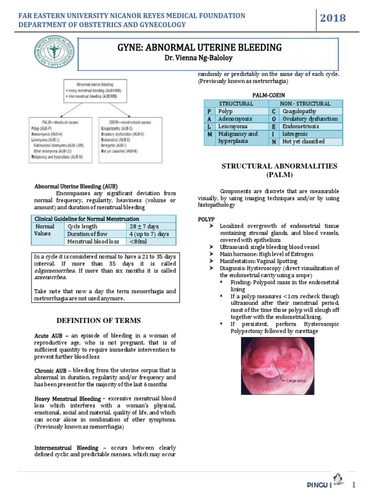 Gyne: Abnormal Uterine Bleeding: Structural Abnormalities (PALM) | PDF | Menstrual Cycle ...