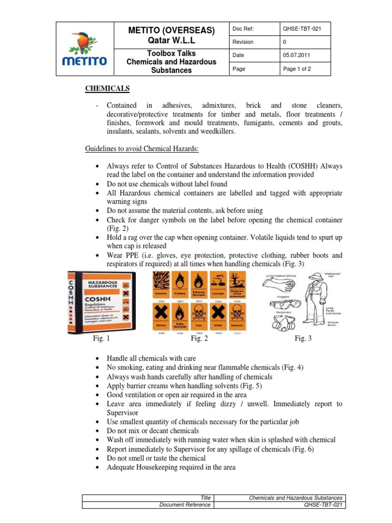 QHSE-TBT-021 Chemical and Hazardous Substances | PDF | Chemistry ...