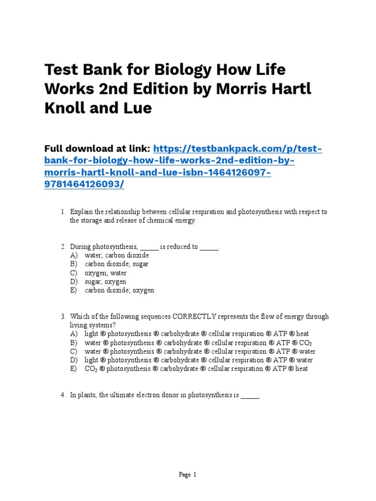Biology How Life Works 2nd Edition Morris Test Bank Download | PDF