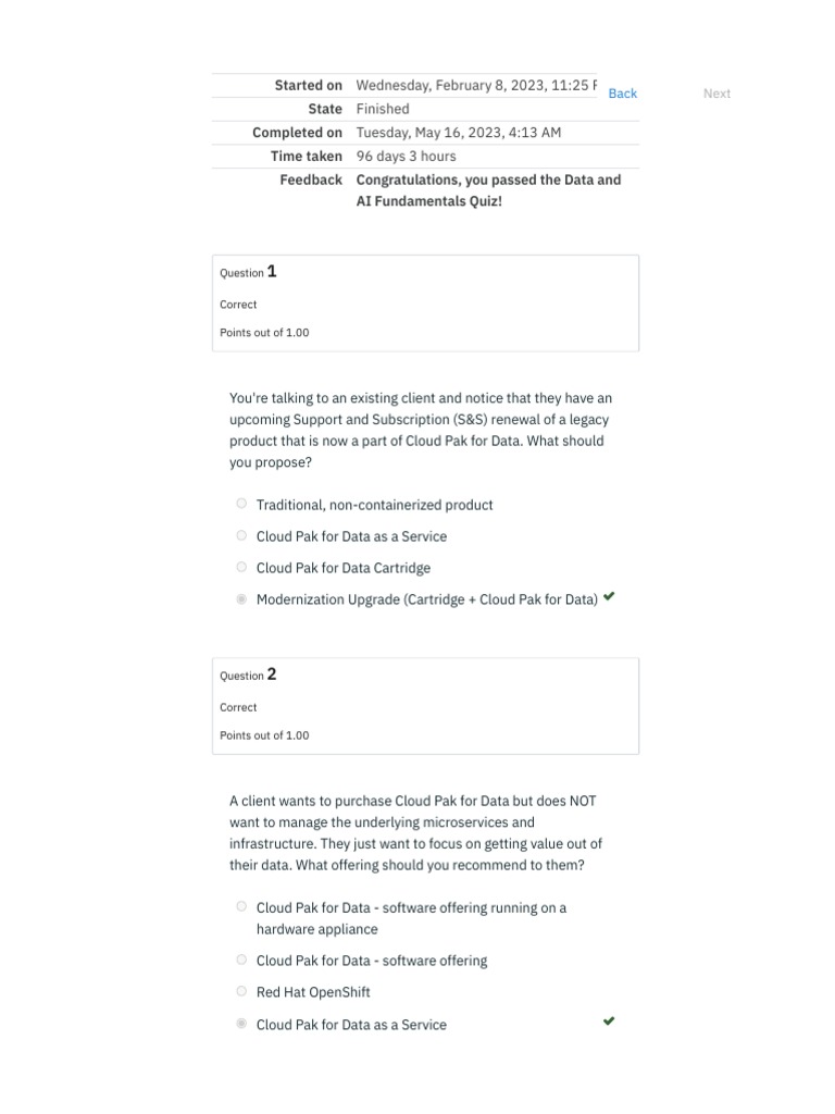 Data and AI Fundamentals Level 1 Quiz - Attempt Review | PDF