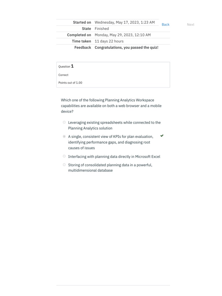 Planning Analytics Level 2 Quiz - Attempt Review | PDF | Analytics | Cloud Computing