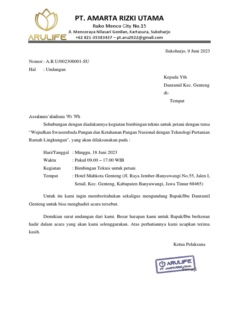 Contoh SURAT UNDANGAN DANRAMIL | PDF