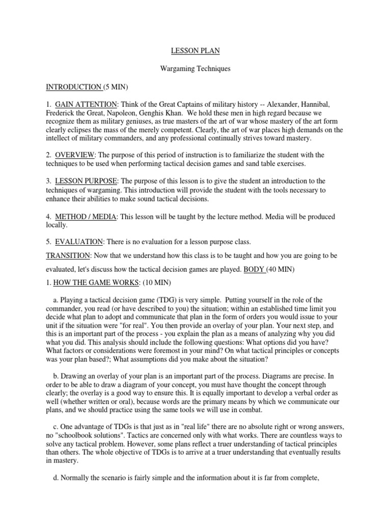 Wargaming Tactics Lesson Plan | PDF | Risk | Decision Making