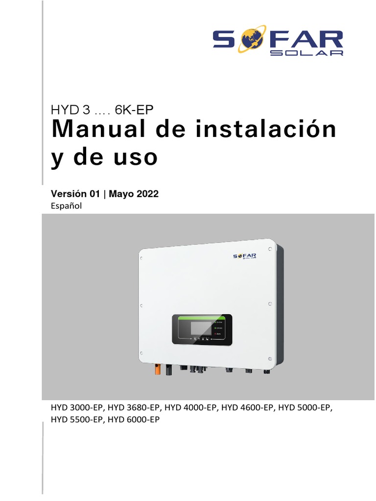 Manual de Instalación y de Uso HYD 3-6K-EP V1 ES | PDF | Hogar, jardinería y bricolaje | Informática
